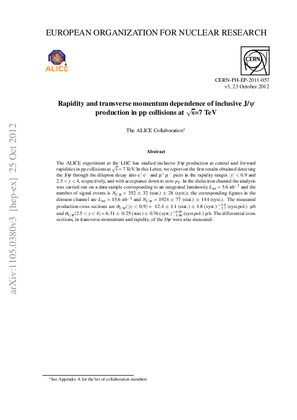 (PDF) Rapidity and transverse momentum dependence of inclusive J/$\psi$ production in pp ...