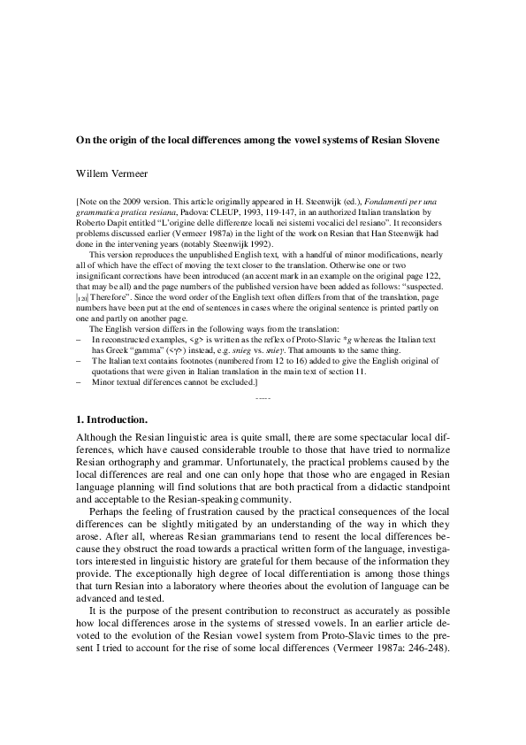 (PDF) [1993] On the origin of the local differences among the vowel ...