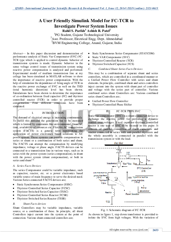 Pdf A User Friendly Simulink Model For Fc Tcr To Investigate Power System Issues