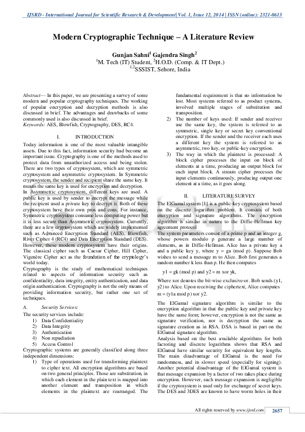 (PDF) Modern Cryptographic Technique - A Literature Review