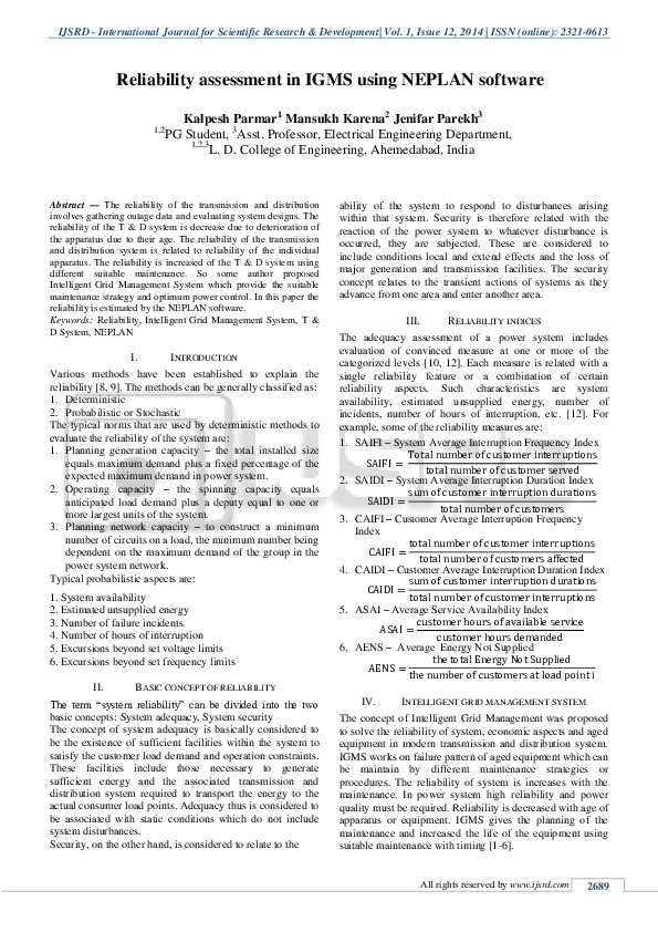 (PDF) Reliability assessment of IGMS using NEPLAN Software