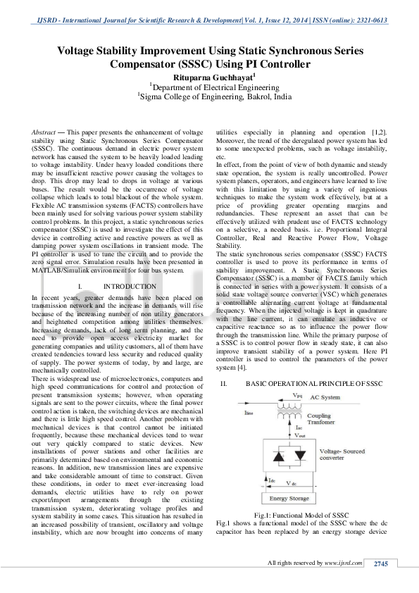 (PDF) Voltage Stability Improvement Using Static Synchronous Series Compensator (SSSC) Using PI ...