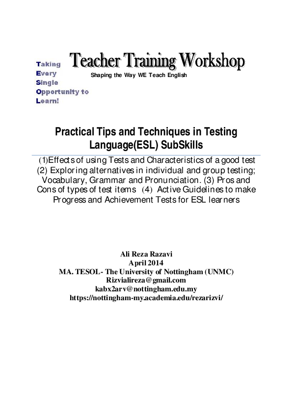 (PDF) Practical Tips and Techniques in Testing Language(ESL) Sub-Skills ...