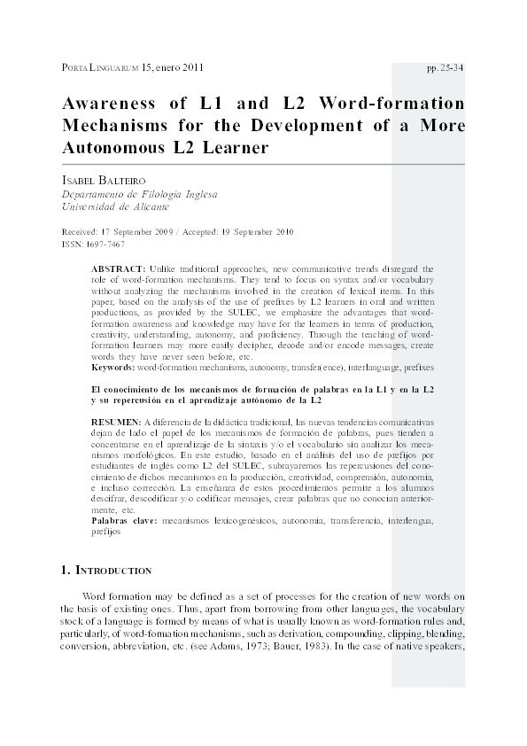 (PDF) Awareness of L1 and L2 Word-formation Mechanisms for the ...