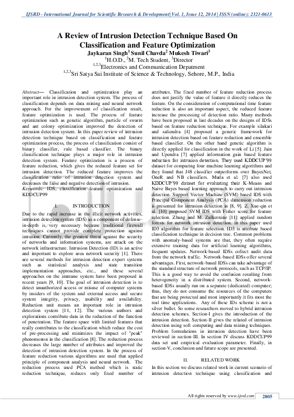 Pdf A Review Of Intrusion Detection Technique Based On Classification