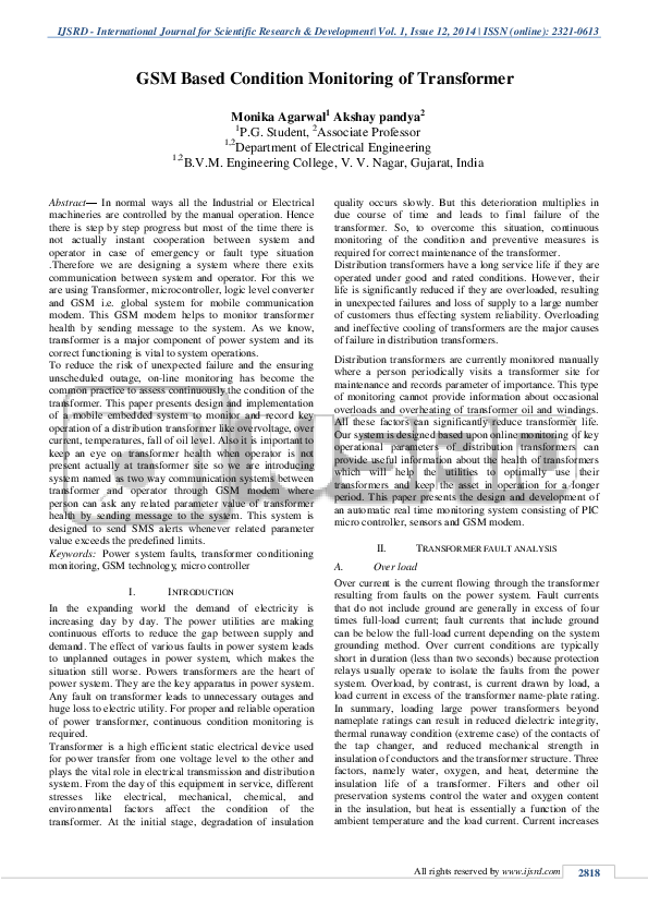 Pdf Gsm Based Condition Monitoring Of Transformer