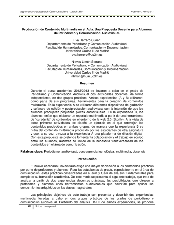 (PDF) Multimedia Content Production Inside the Classroom. A Teaching ...