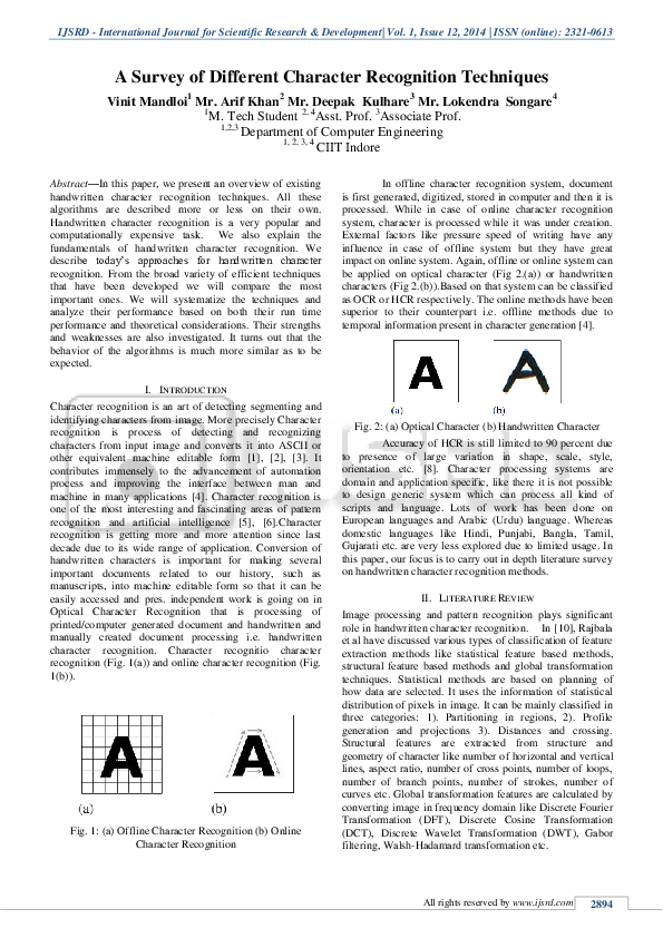 Pdf A Survey Of Different Character Recognition Techniques