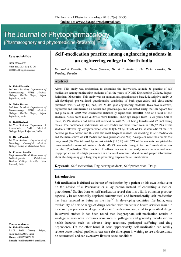 (PDF) Self -medication practice among engineering students in an ...