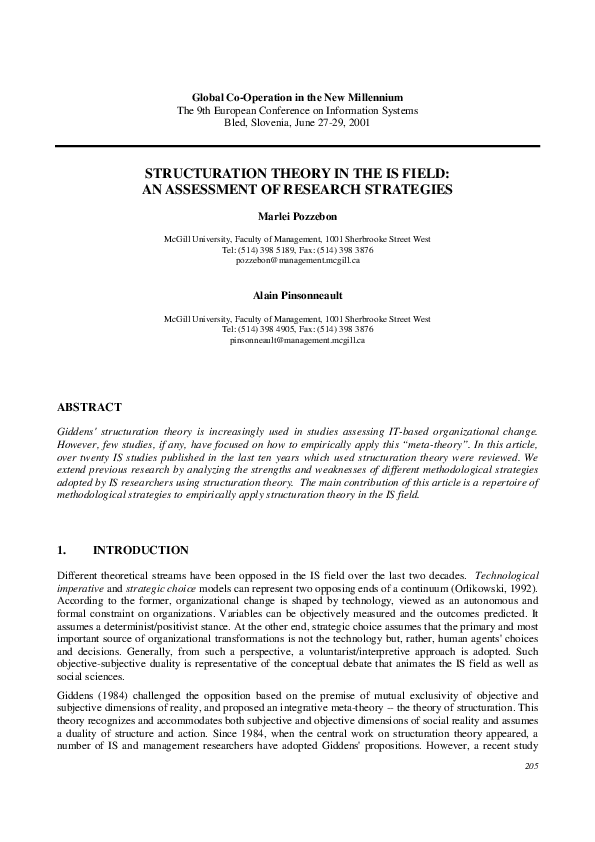 (PDF) Structuration Theory in the IS Field: An Assessment of Research Strategies | Marlei ...