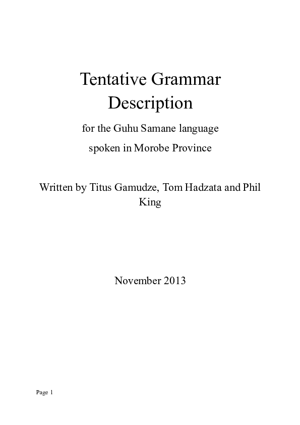 (PDF) Tentative Grammar Description of the Guhu Samane Language