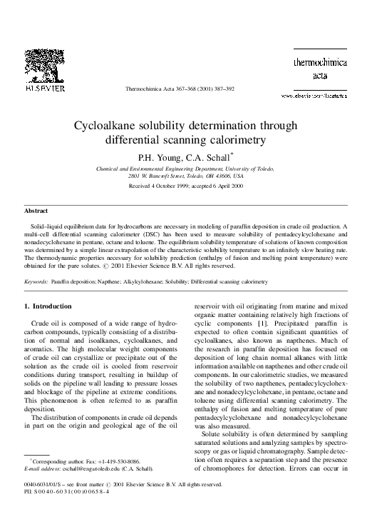 (PDF) Cycloalkane solubility determination through differential scanning calorimetry