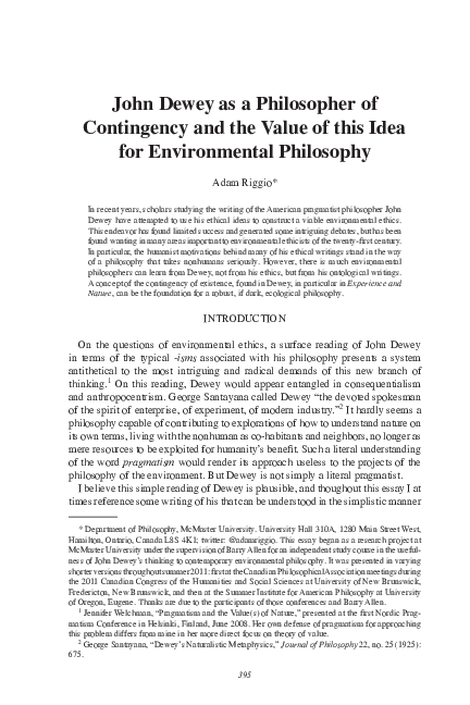 (PDF) John Dewey as a Philosopher of Contingency and the Value of This ...