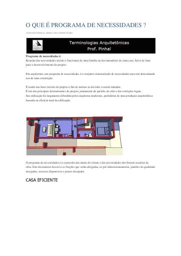 (DOC) O QUE É PROGRAMA DE NECESSIDADES ? 15/02/2009 PINHAL DEIXE UM COMENTÁRIO