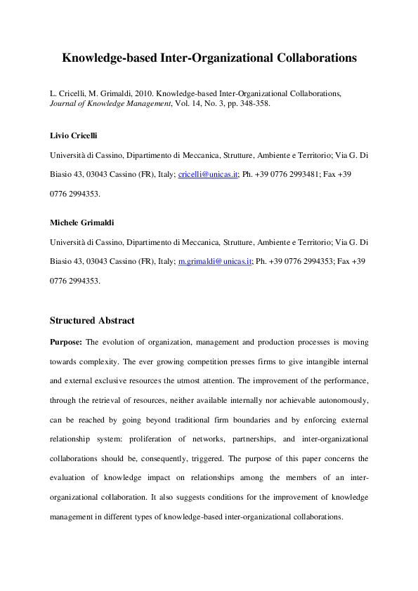 (PDF) Knowledge-based Inter-Organizational Collaborations