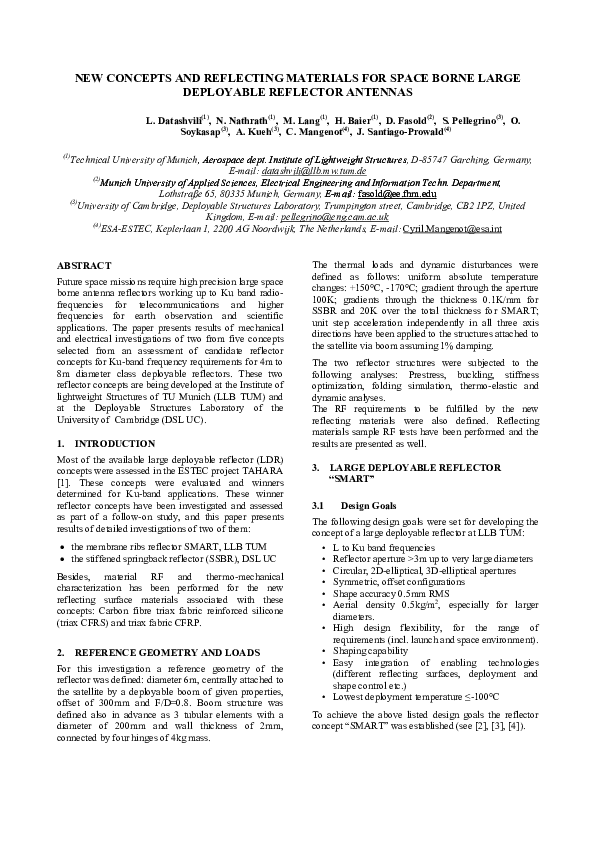 (PDF) NEW CONCEPTS AND REFLECTING MATERIALS FOR SPACE BORNE LARGE ...