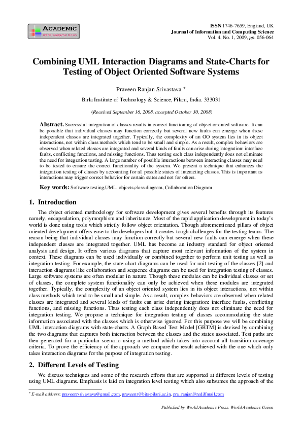 (PDF) Combining UML Interaction Diagrams and StateCharts for Testing of ...