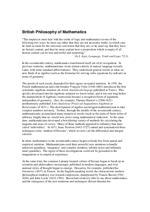 (PDF) British Philosophy of Mathematics