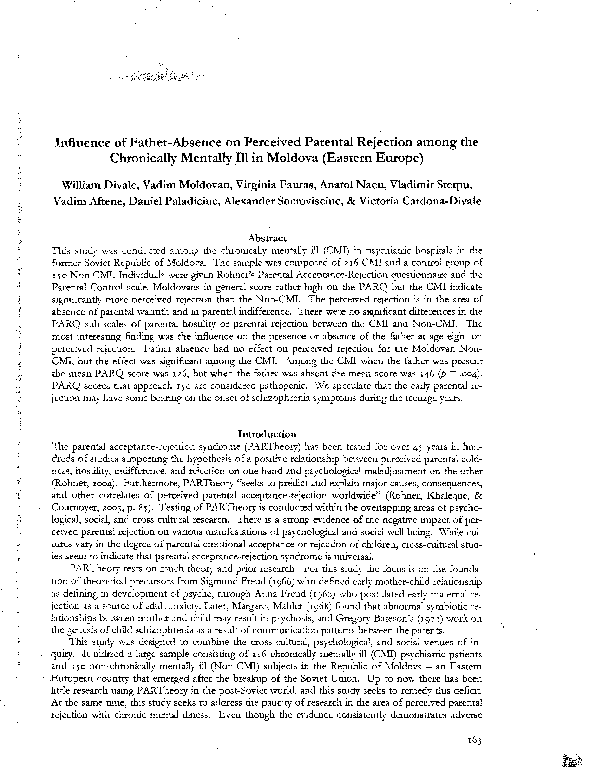 (PDF) Influence of Father-Absence on Perceived Parental Rejection among ...