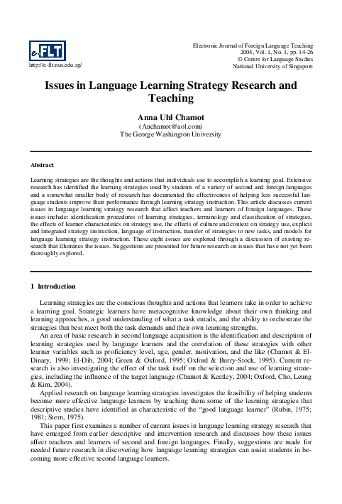 (PDF) Issues in Language Learning Strategy Research and Teaching