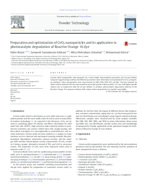 (PDF) Preparation and optimization of CeO2 nanoparticles and its ...