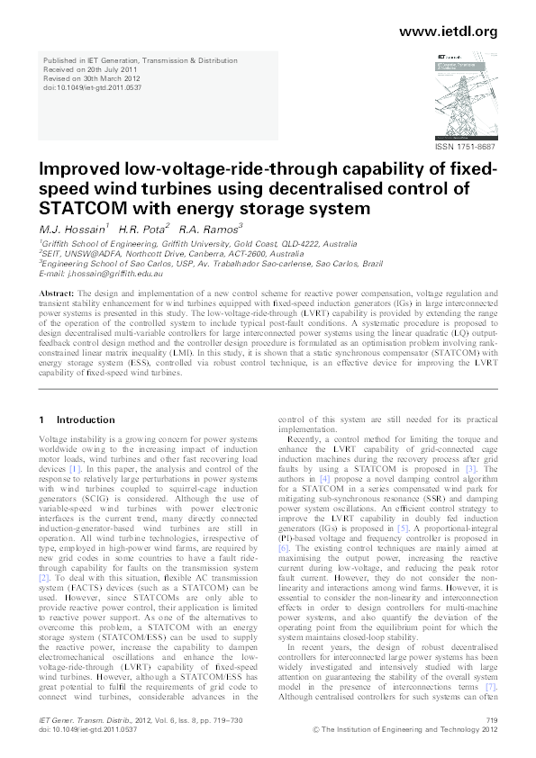 Pdf Improved Low Voltage Ride Through Capability Of Fixed Speed Wind