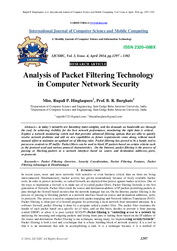 (PDF) Analysis of Packet Filtering Technology in Computer Network Security﻿