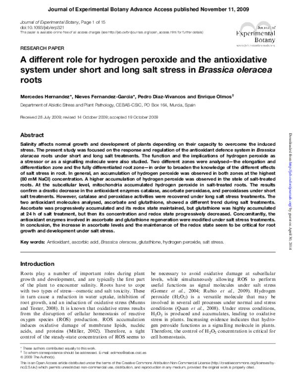 (PDF) A different role for hydrogen peroxide and the antioxidative ...
