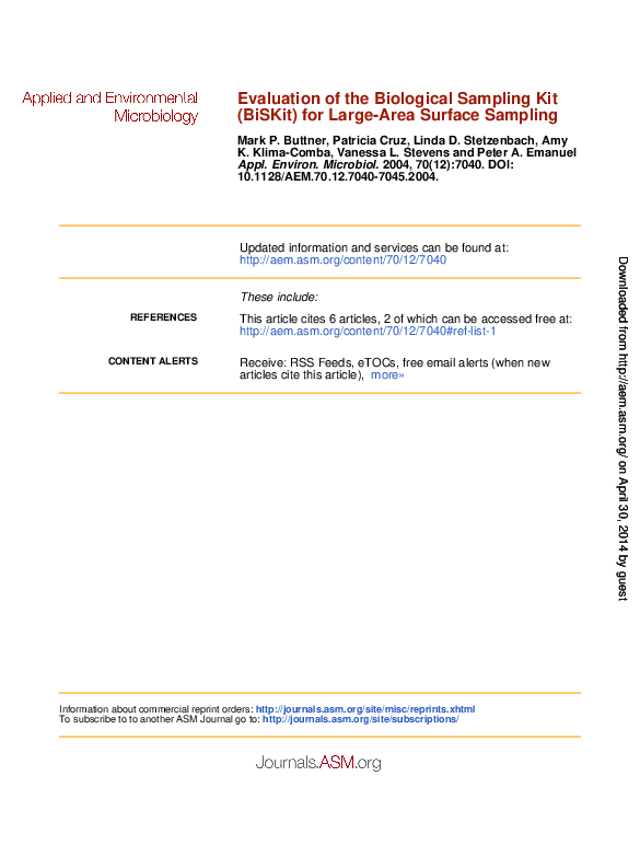 (PDF) Evaluation of the Biological Sampling Kit (BiSKit) for Large-Area ...