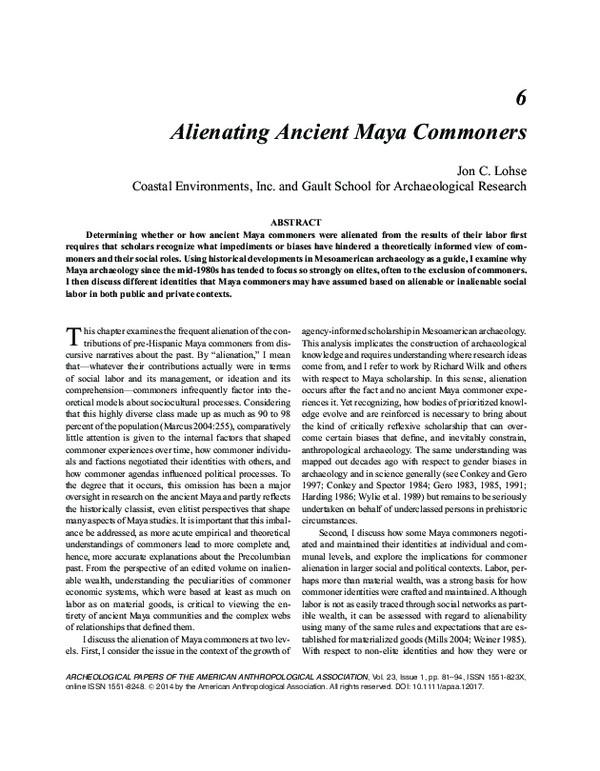 (PDF) 6 Alienating Ancient Maya Commoners