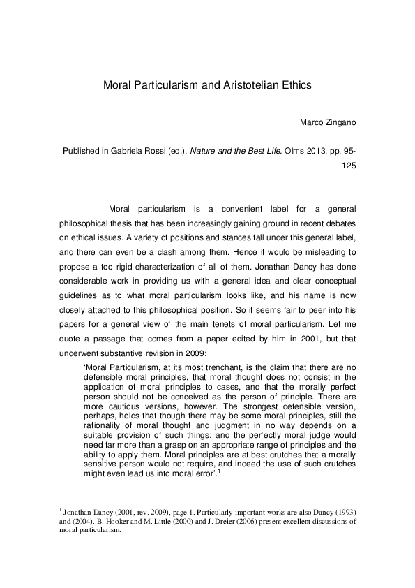 (PDF) Moral Particularism and Aristotelian Ethics