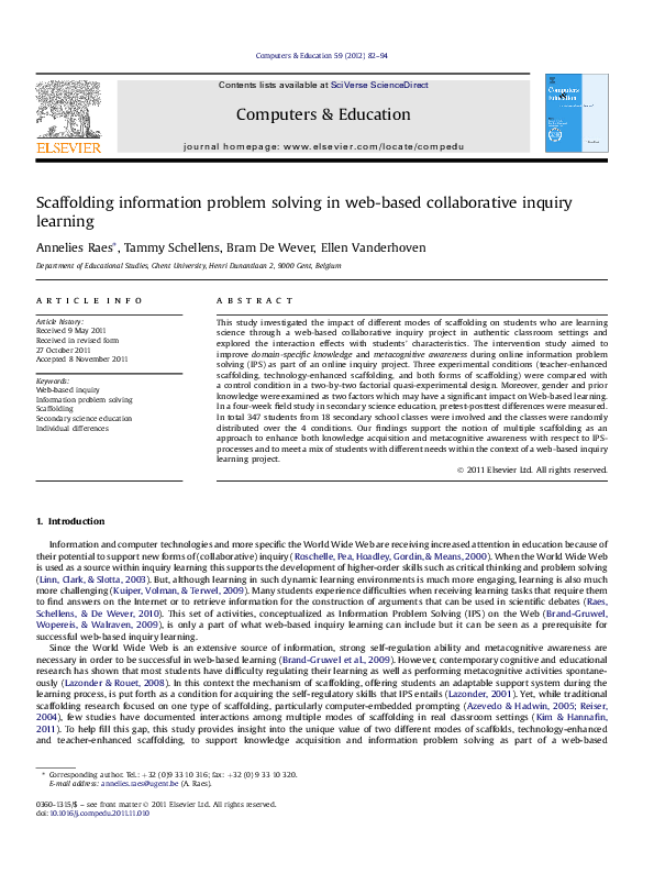 (PDF) Scaffolding information problem solving in web-based collaborative inquiry learning