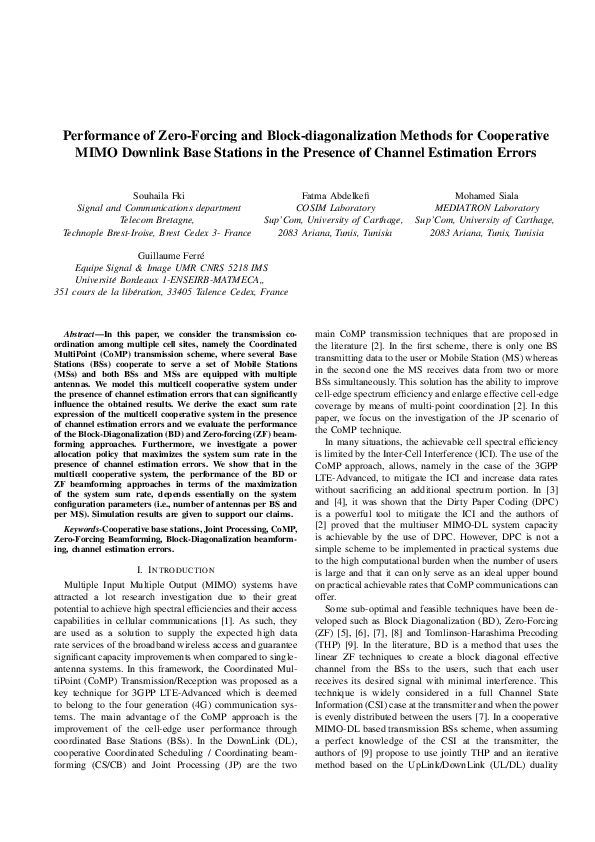 (PDF) Performance of Zero-Forcing and Block-diagonalization Methods for Cooperative MIMO ...