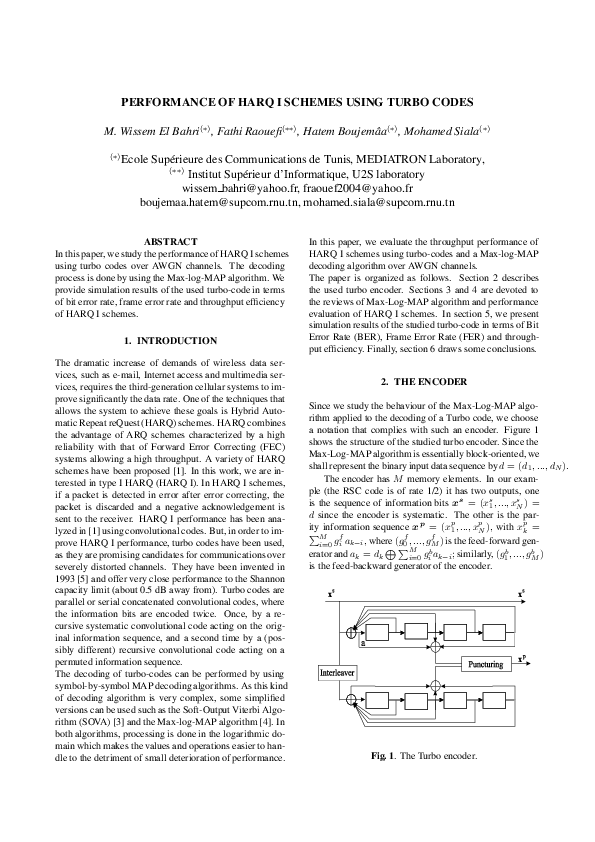 (PDF) PERFORMANCE OF HARQ I SCHEMES USING TURBO CODES