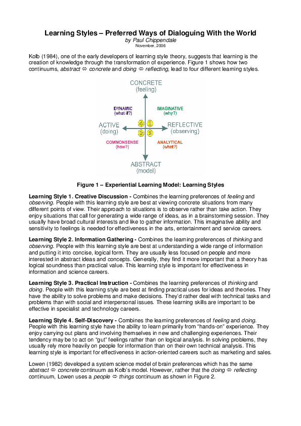 (PDF) Learning Styles - Preferred Ways of Dialoguing With the World