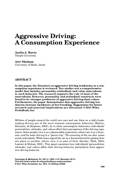 (PDF) Aggressive Driving: A Consumption Experience