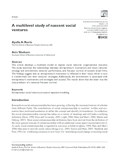(PDF) A multilevel study of nascent social ventures | Ayalla Ruvio ...