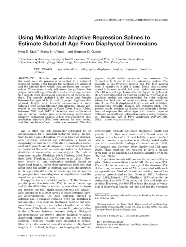 (PDF) Using Multivariate Adaptive Regression Splines to Estimate ...