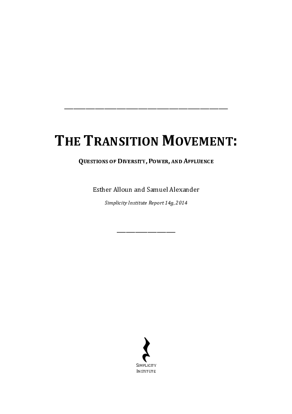 (PDF) The Transition Movement: Questions of Diversity, Power, and Affluence