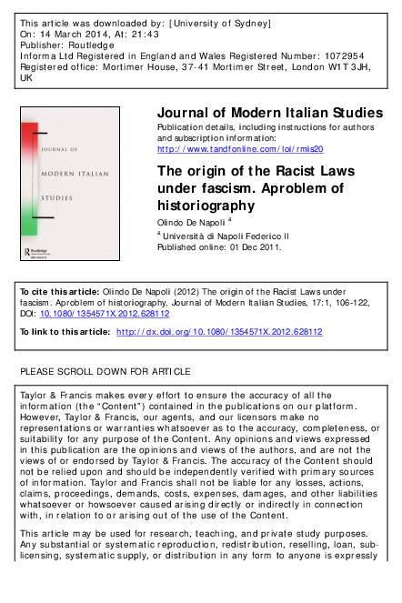 (PDF) Journal of Modern Italian Studies The origin of the Racist Laws ...
