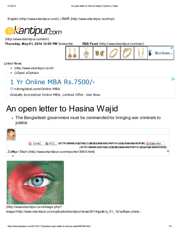 (PDF) An open letter to Hasina Wajid