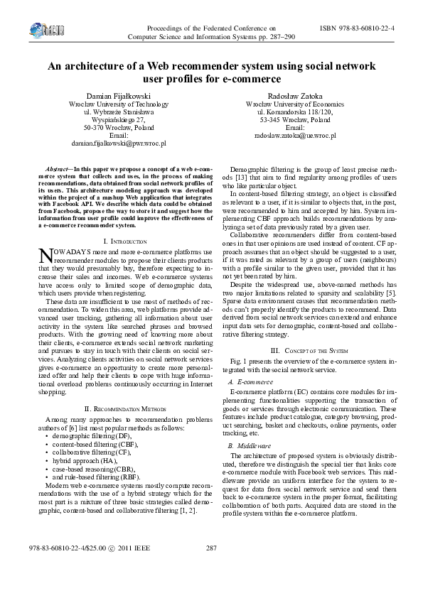 (PDF) An architecture of a Web recommender system using social network user profiles for e-commerce