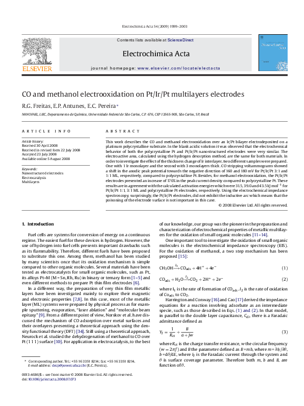 Pdf Co And Methanol Electrooxidation On Pt Ir Pt Multilayers Electrodes