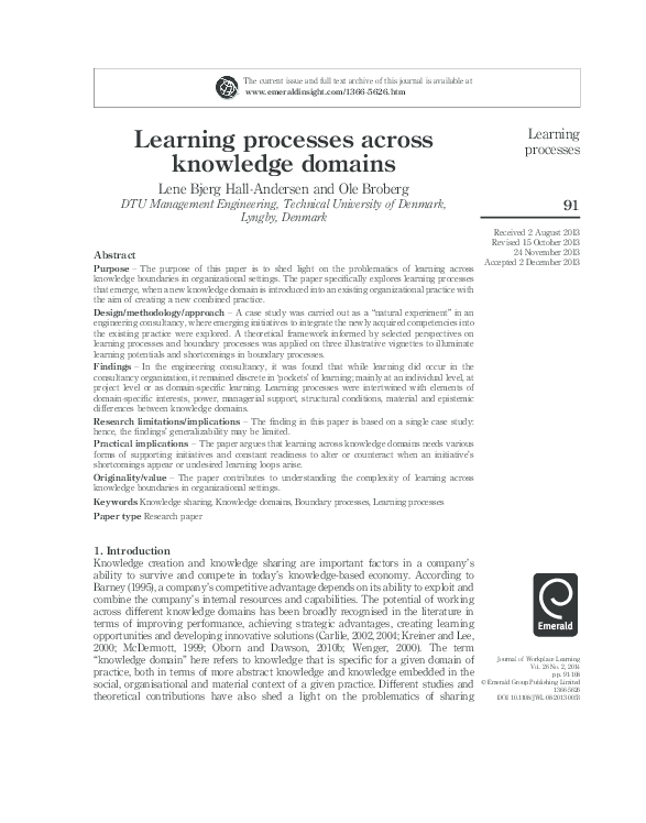 (PDF) Learning processes across knowledge domains