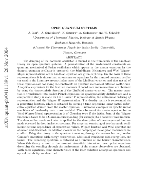 (PDF) Open quantum systems