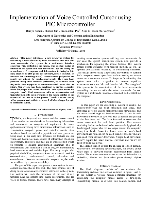 (PDF) Implementation of Voice Controlled Cursor using PIC Microcontroller