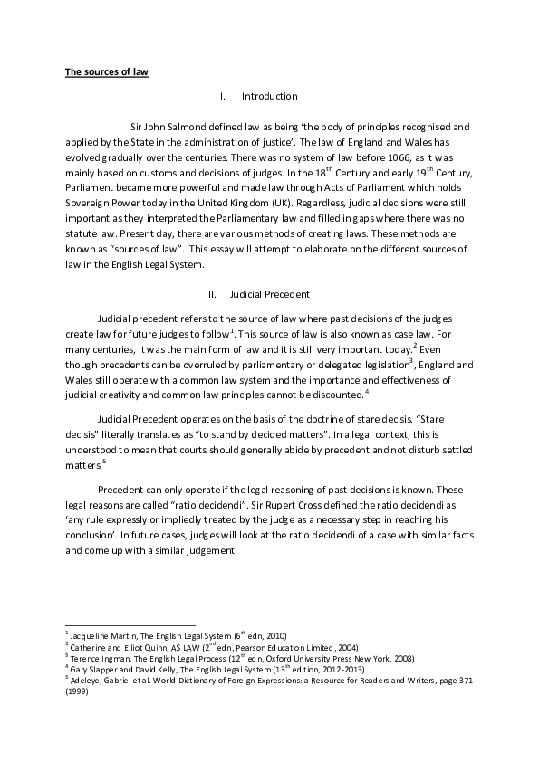 (DOC) The sources of law I. Introduction