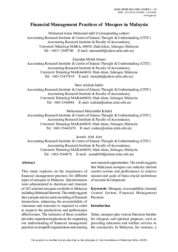 (PDF) FINANCIAL & MOSQUE | Sumaiyah Mat Desa - Academia.edu