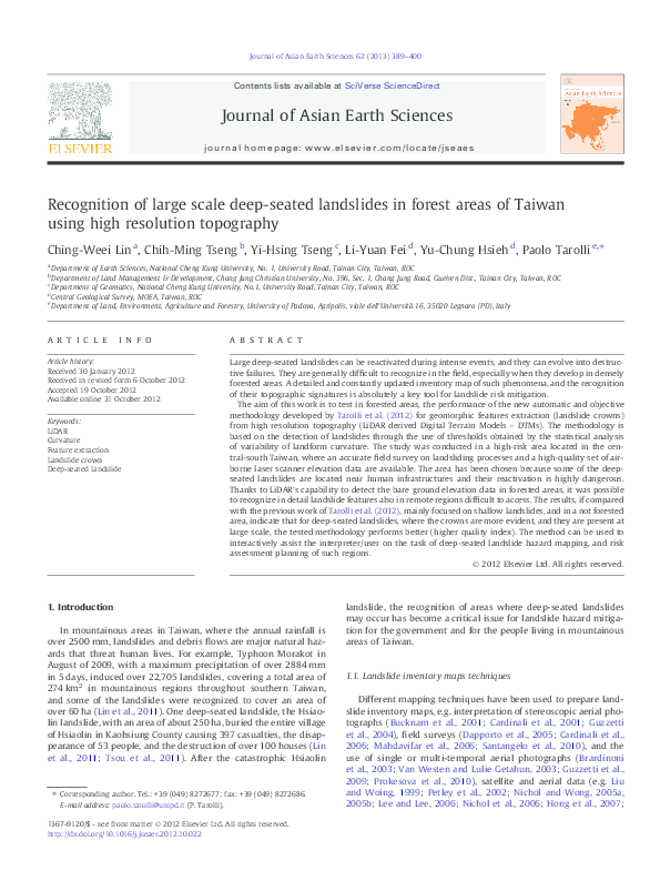 (PDF) Recognition of large scale deep-seated landslides in forest areas of Taiwan using high ...