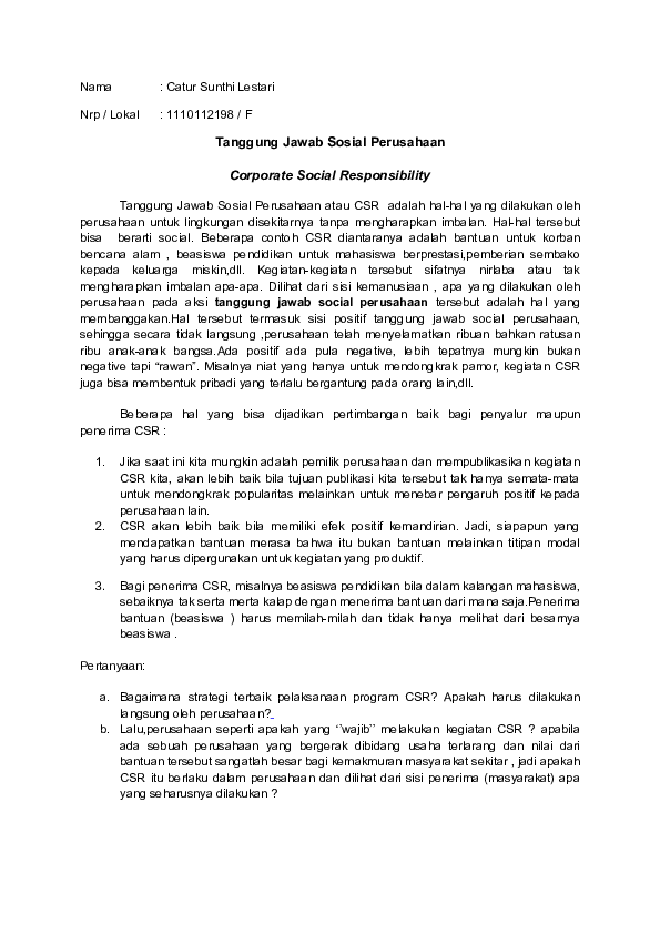 (DOC) Tanggung Jawab Sosial Perusahaan Corporate Social Responsibility